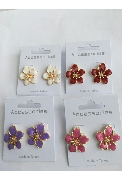 Burcu Dekorasyon Altın Yaldızlı Çiçek Küpe