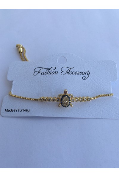 Burcu Dekorasyon Zirkon Taşlı Altın Kaplama Çelik Kaplumbağa Figürlü Bileklik