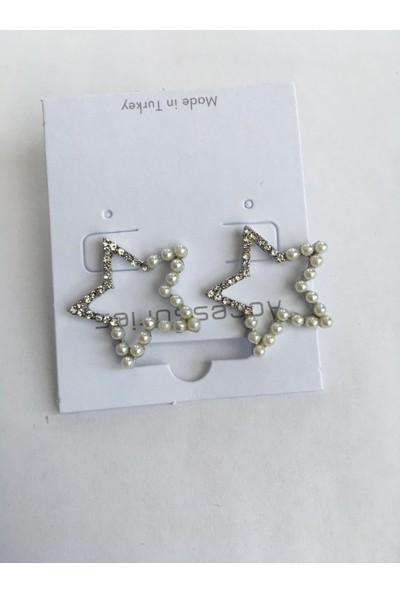 Burcu Dekorasyon Zirkon Taşlı, Incili Yıldız Küpe