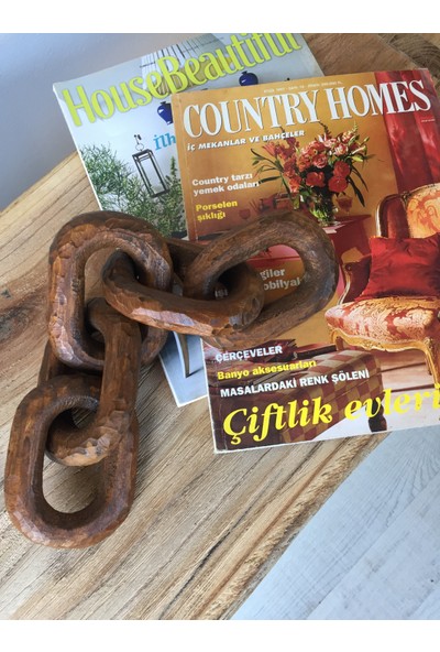 ZS Konsept Ahşap Burgulu 5'li Halka Kahverengi Dekor Zincir