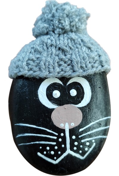 Binbir Trend Kedi Magnet, Şapkalı Kedi Taş Boyama Buzdolabı Magneti GB-028