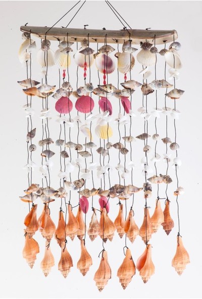 Bitiklayaninda Deniz Kabuklarından Yapılma Bambu Başlıklı Rüzgar Çanı Rüzgar Gülü 50 cm