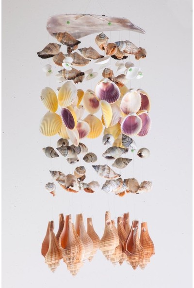 Bitiklayaninda Deniz Kabuklarından Yapılma Sedef Başlıklı Rüzgar Çanı Rüzgar Gülü 35 cm