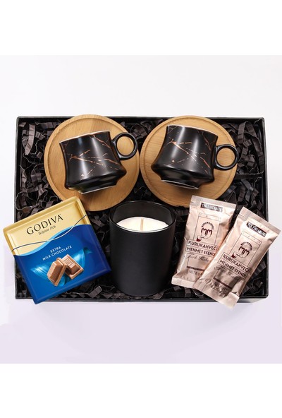 VegaGiftShop 2'li Siyah Mermer Desenli Bambu Fincan & 2'li Tek Içimlik Türk Kahvesi & Kokulu Bardak Mum & Godiva Çikolata Hediye Seti VegaGiftShop 2'li Siyah Mermer Desenli Bambu Fincan & 2'li Tek Içimlik Türk Kahvesi & Kokulu Bardak Mum & Godiva Çikolata Hediye Seti