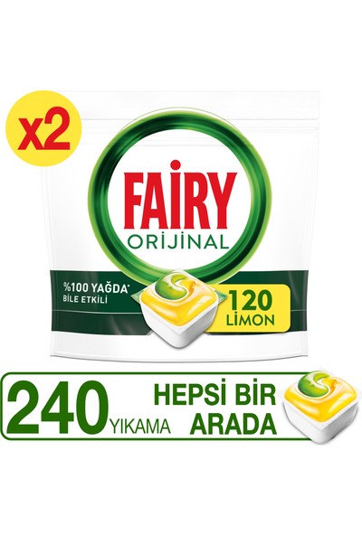 Fairy Hepsi Bir Arada 240 Yıkama Bulaşık Makinesi Deterjanı Deterjanı Tableti / Kapsülü Limon Kokulu (120 x 2 Yıkama) Fairy Hepsi Bir Arada 240 Yıkama Bulaşık Makinesi Deterjanı Deterjanı Tableti / Kapsülü Limon Kokulu (120 x 2 Yıkama)