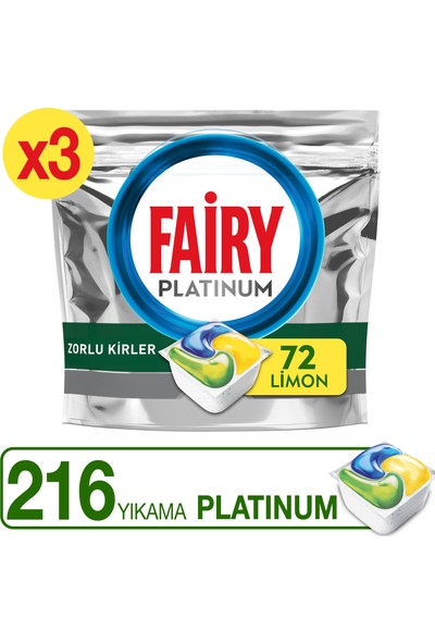 Fairy Platinum 72 x 3 Yıkama Bulaşık Makinesi Deterjanı Kapsülü Limon Kokulu Fairy Platinum 72 x 3 Yıkama Bulaşık Makinesi Deterjanı Kapsülü Limon Kokulu