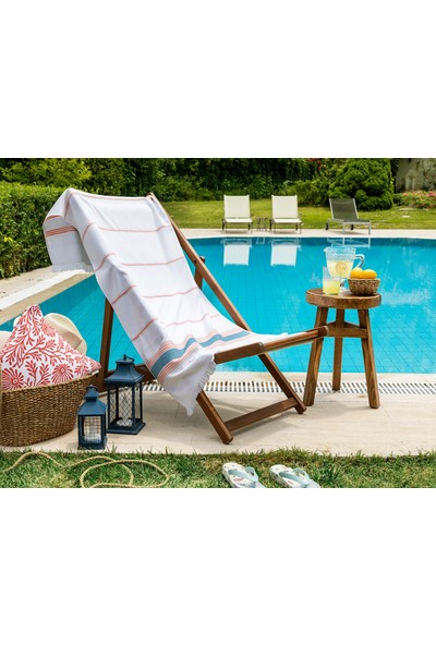 Laurene Armürlü Plaj Havlusu - Turkuaz / Turuncu - 75 x 150 cm Laurene Armürlü Plaj Havlusu - Turkuaz / Turuncu - 75 x 150 cm