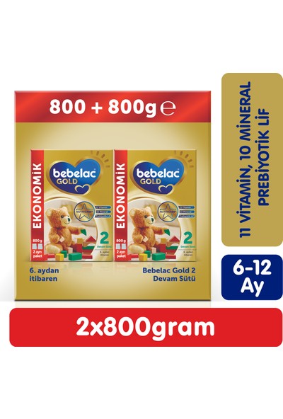 Bebelac Gold 2 Devam Sütü 1600 gr (800 gr + 800 Gr) 6-12 Ay Bebelac Gold 2 Devam Sütü 1600 gr (800 gr + 800 Gr) 6-12 Ay