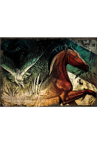Tablomega Ahşap Mdf Puzzle Yapboz At ve Yırtıcı Kuş 120 Parça 25*35 cm