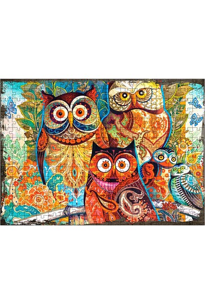 Tablomega Ahşap Mdf Puzzle Yapboz Çiçekli Baykuşlar 255 Parça 35*50 cm