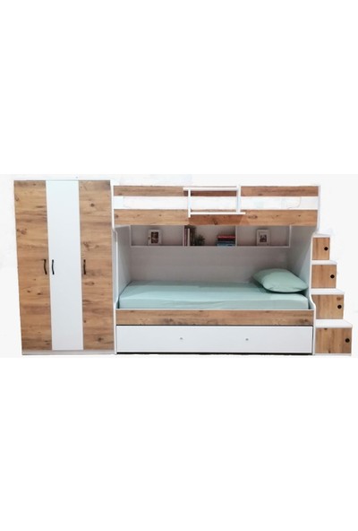 Medefe Home Dolaplı ve Yavrulu Atlantikçam Ranza (90 x 190)