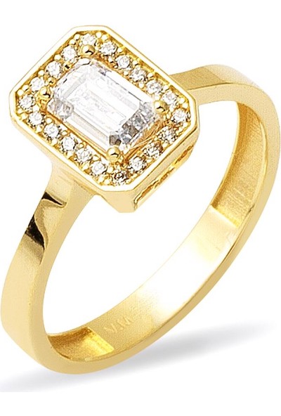 Bilezikci Şakayık Baget Taşlı Altın Yüzük