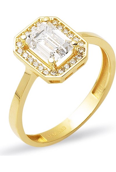 Bilezikci Gardenya Baget Taşlı Altın Yüzük