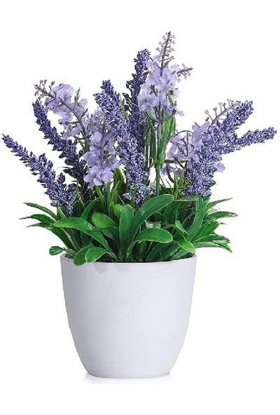 Nettenevime Yapay Çiçek Beyaz Saksıda Lila Lavanta Dekoratif Masa Çiçeği