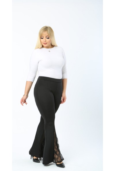 Büyük Bedenim Dantel Detaylı Ispanyol Paça PANT0OLON