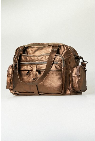 Mega Yerli Yıkama Çok Cepli Deri Kadın Çanta Bakır Renk 34CM x 28CM YUDE-514