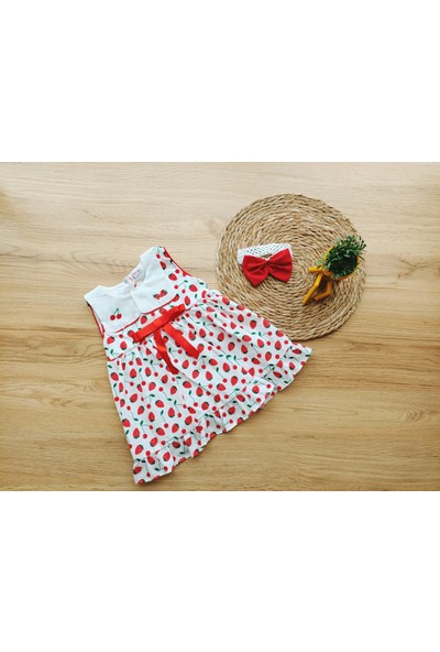 Kız Bebek Elbise , Kız Çocuk Elbise , Kız Bebek Yakalı Bandanalı Kurdelalı Elbise