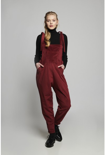 Lyn Mama Johana Kadife Salopet - Bordo