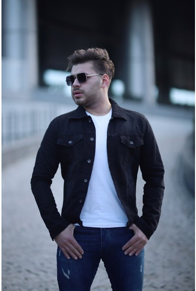 Erkek Siyah Slim Fit Jean Kot Ceket