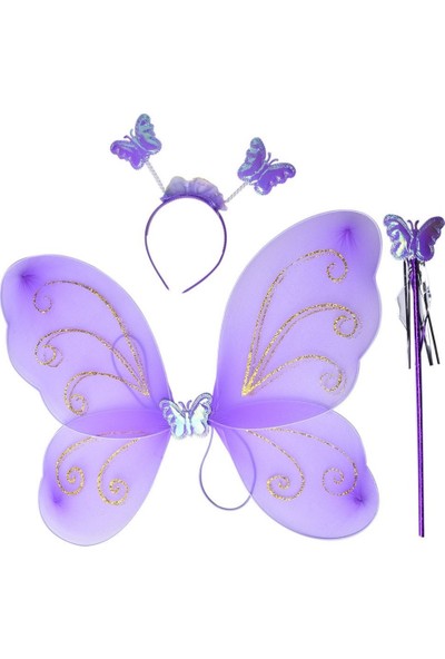 Lilibety Çocuklar Için Kelebek Kanadı Tacı ve Asası Mor Renk 50 cm