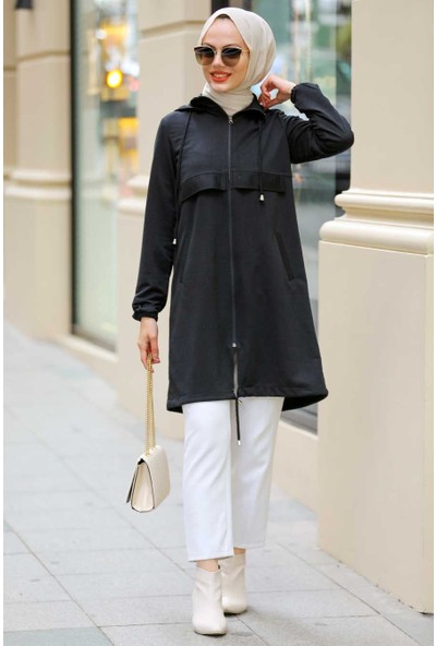 Neva Style - Kapşonlu Siyah Tesettür Kap 7148S