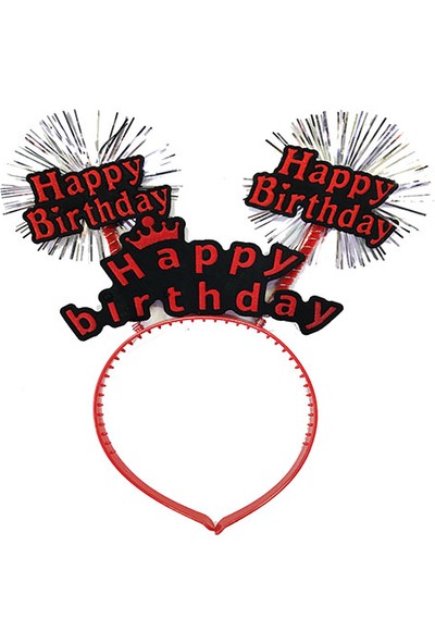 Lilibety Happy Birthday Yazılı Püsküllü Neon Kırmızı Renk Doğum Günü Tacı