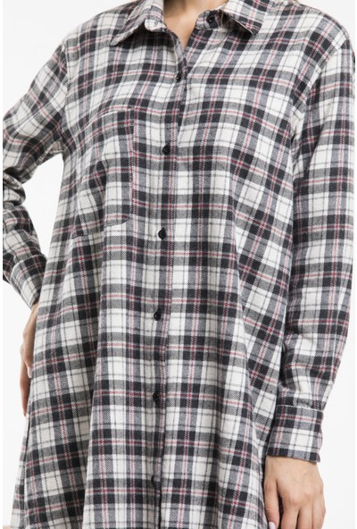 Gülsena Siyah Ekoseli Gömlek Elbise