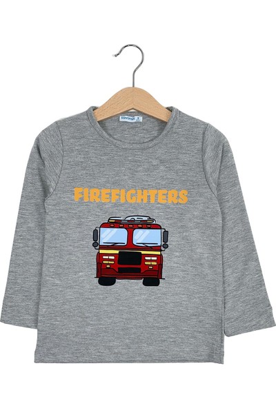 Mavipink - Erkek Çocuk %100 Pamuklu Itfaiye Desenli Gri Uzun Kollu Tshirt Mavipink - Erkek Çocuk %100 Pamuklu Itfaiye Desenli Gri Uzun Kollu Tshirt