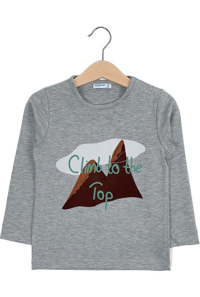 Mavipink - Erkek Çocuk %100 Pamuklu Yazı Baskılı Gri Uzun Kollu Tshirt