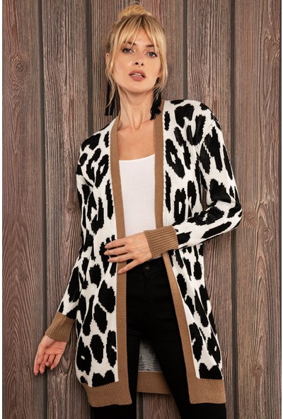 AQE FASHION Leopar Desenli Vizon Hırka