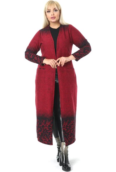 Elisa Cep Detaylı Bordo Uzun Jakarlı Hırka