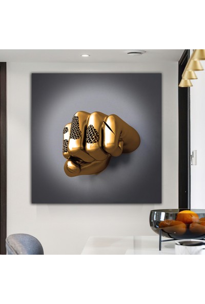 Yumruk 3D Sarı Kare Sim Işlemeli Kanvas Tablo