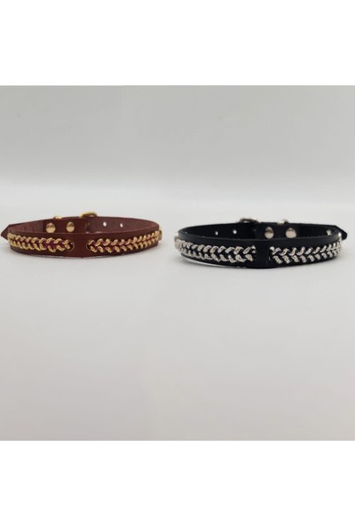 Desingshop Hakiki Deri Ayarlanabilir Kedi Tasma 1 x 27 cm Siyah ve Kahverengi Desingshop Hakiki Deri Ayarlanabilir Kedi Tasma 1 x 27 cm Siyah ve Kahverengi