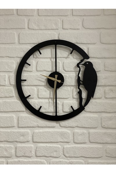 Ağaçkakan Temalı Modern Dekorasyon Metal Duvar Saati Siyah 41 cm Ağaçkakan Temalı Modern Dekorasyon Metal Duvar Saati Siyah 41 cm