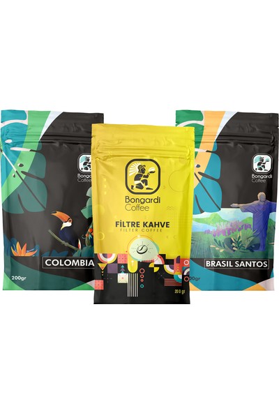 Bongardi Coffee Yöresel Filtre Kahve Seti 3'lü Brezilyan Santos Kolombiya Klasik Filtre