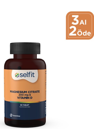 Eczacıbaşı Selfit Magnezyum Sitrat 200 Mg & Vitamin D 60 Tablet - SKT: 08.2023 Eczacıbaşı Selfit Magnezyum Sitrat 200 Mg & Vitamin D 60 Tablet - SKT: 08.2023