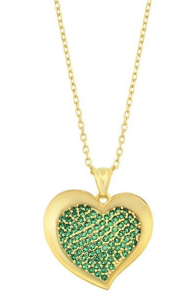 Cevahir Yeşil Kalpli Gümüş Kolye