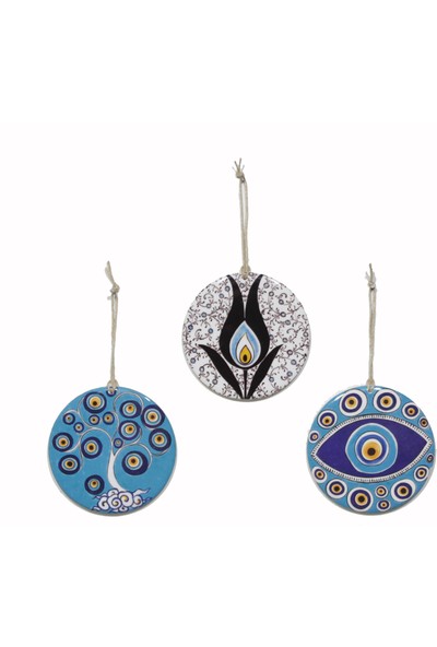 Otantik Çini Göz ve Hayat Ağaçlı Dekorlu Duvar Süsü 3lü Set Çap 10 cm Otantik Çini Göz ve Hayat Ağaçlı Dekorlu Duvar Süsü 3lü Set Çap 10 cm