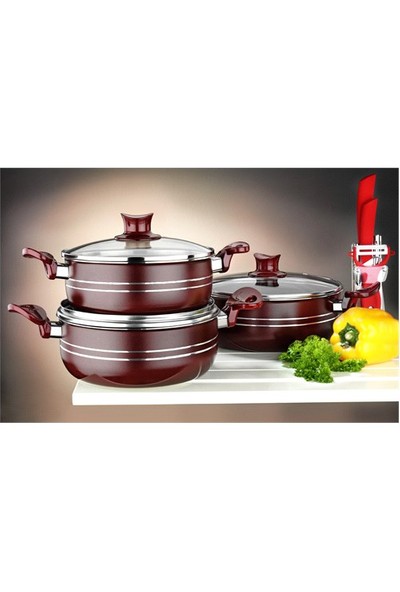 Papilla Assos 7'li Tencere Takımı-Bordo Renk