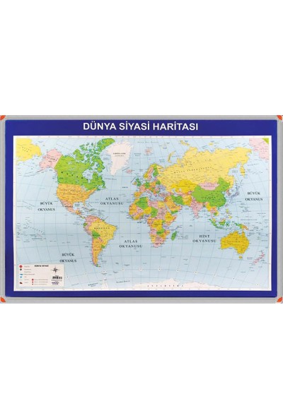 Panda 70x100cm Dünya Siyasi Haritası (Alm.Çerç.)