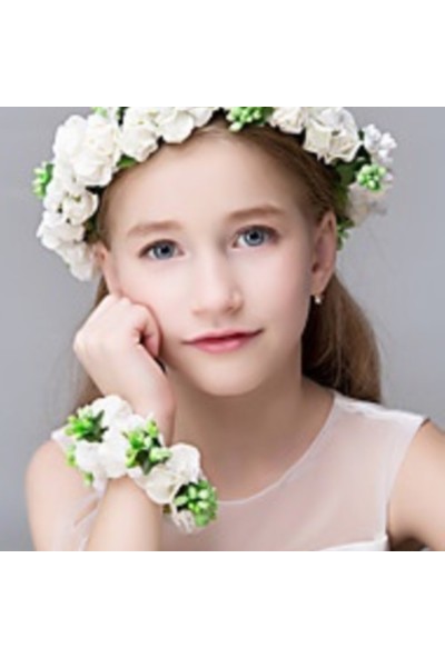 Gelinsacaksesuar Kız Çoçuk Saç Aksesuar,Çoçuk Çiçekli Taç,Prenses Tacı Bileklik