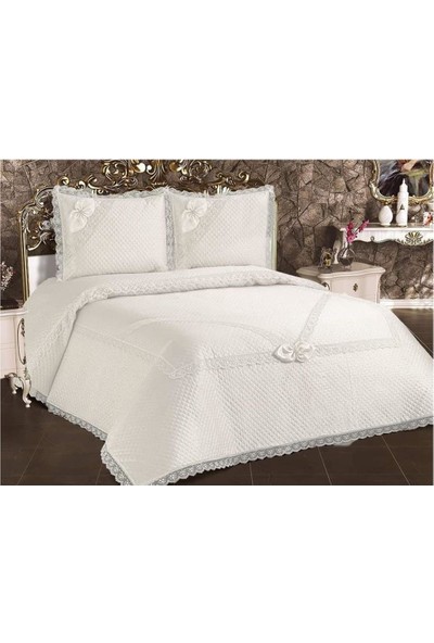Bünyamin Çalışkan Naime Pike Takımı ve Yatak Örtüsü - Kapitone Güpürlü Pudra Pike Takımı ve Yatak Örtüsü Çift Kişilik