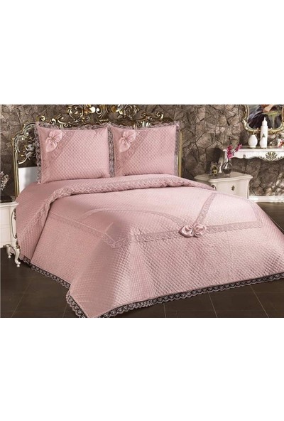 Bünyamin Çalışkan Naime Pike Takımı ve Yatak Örtüsü - Kapitone Güpürlü Pudra Pike Takımı ve Yatak Örtüsü Çift Kişilik
