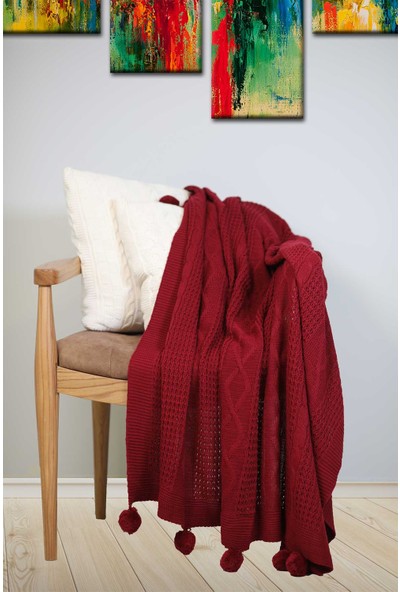 Elart Elart örgü Tv Battaniyesi-Koltuk Şalı Bordo (130X170CM)