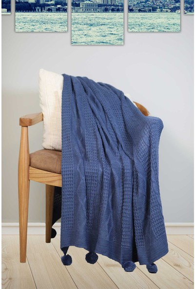 Elart Elart örgü Tv Battaniyesi-Koltuk Şalı Indigo (130X170CM)