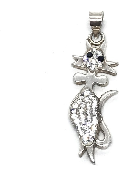 Nisa 925 Ayar Gümüş Zirkon Taşlı Papyonlu Kedi Kolye Ucu