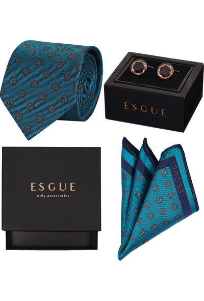 Esgue Kol Düğmesi & Kravat & Mendil Hediye Seti