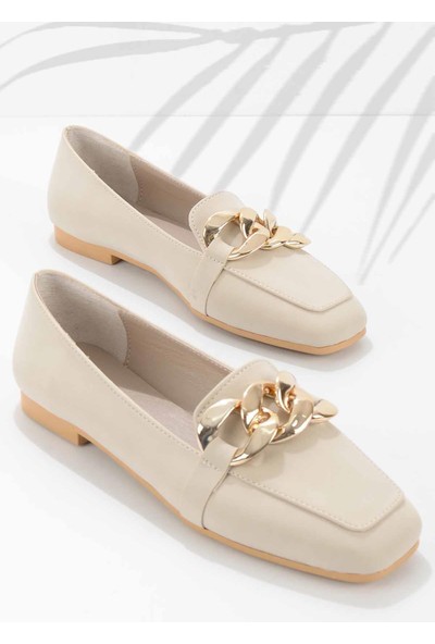 Bambi Bej Nubuk Kadın Loafer Ayakkabı K01641165901