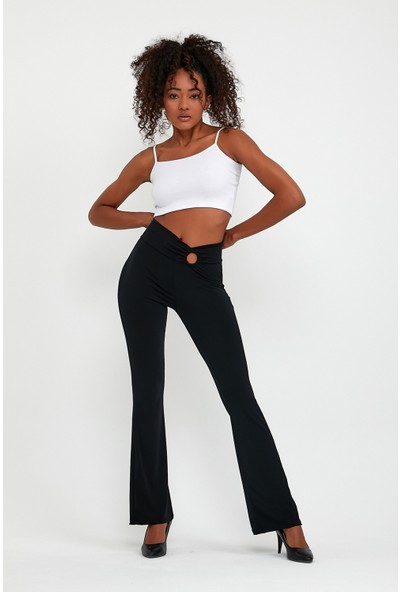 Moda Market Bel Halka Detaylı Ispanyol Paça Pantolon Moda Market Bel Halka Detaylı Ispanyol Paça Pantolon