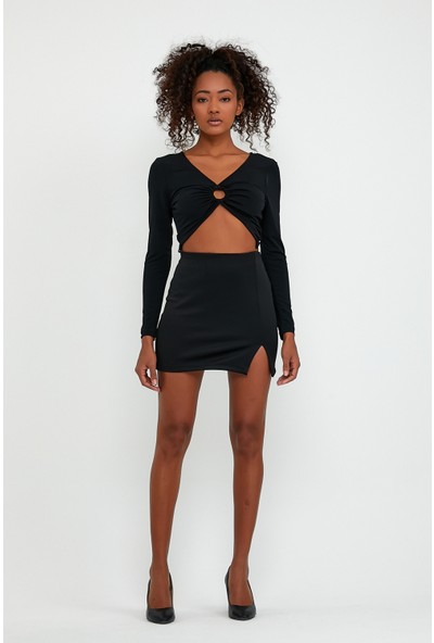 Moda Market Halka Detaylı Siyah Bluz